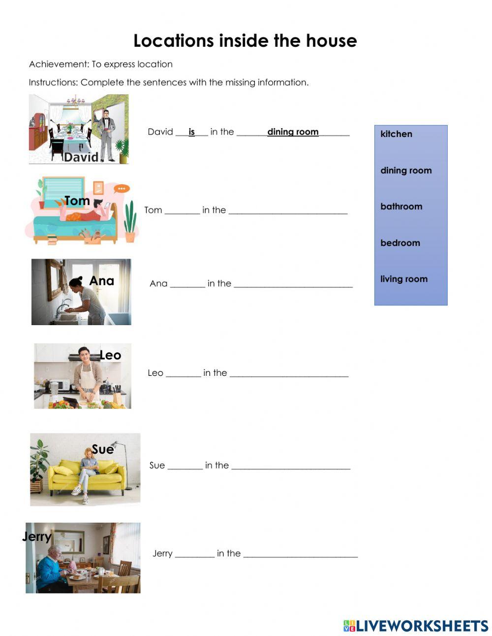 Locations inside the house online exercise for | Live Worksheets