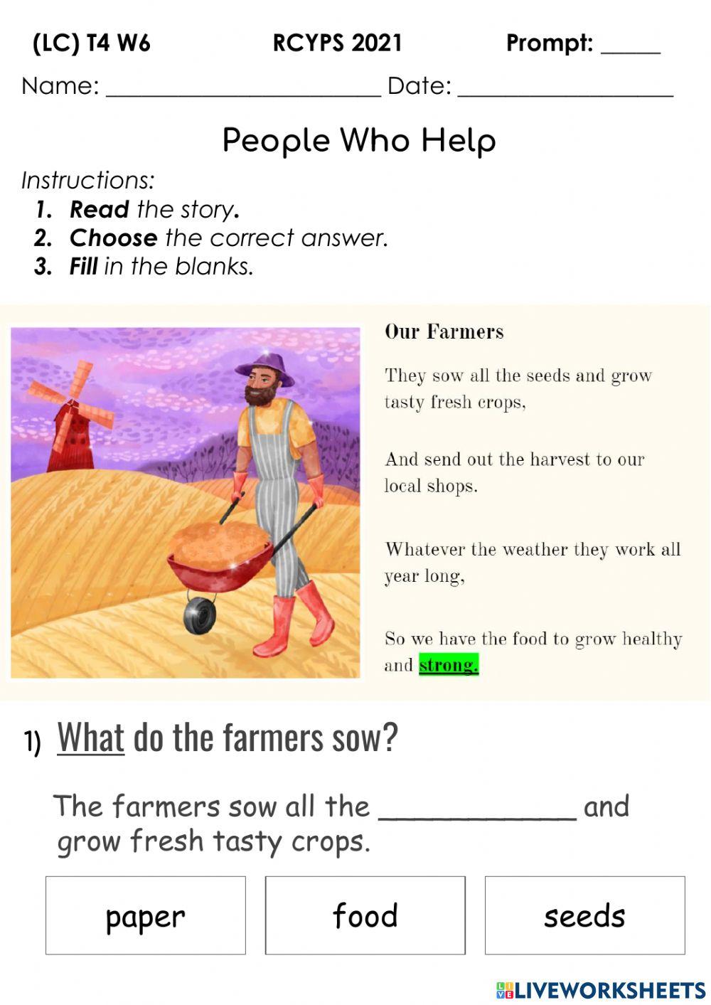 People who help part 3 extra worksheet | Live Worksheets