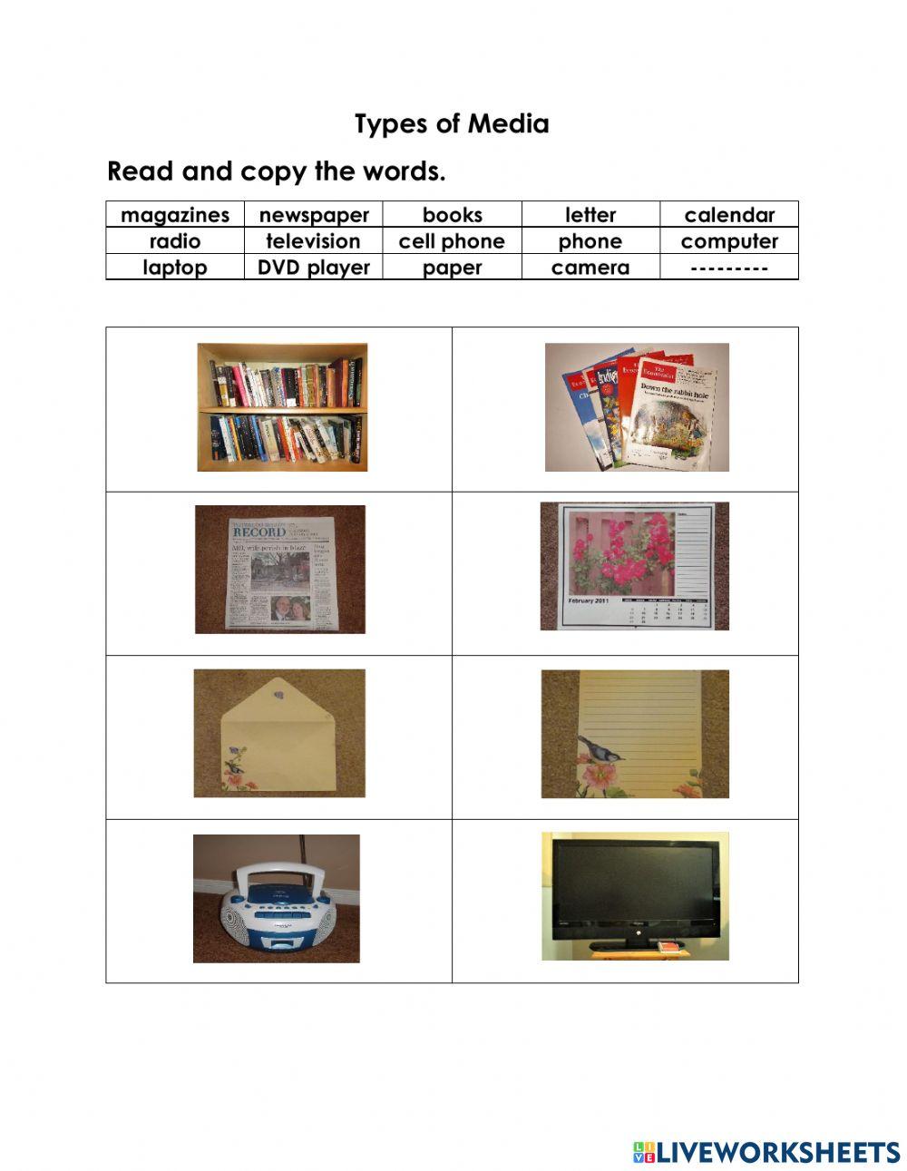 1538034 | Types of Media | Fauzia Anis | LiveWorksheets