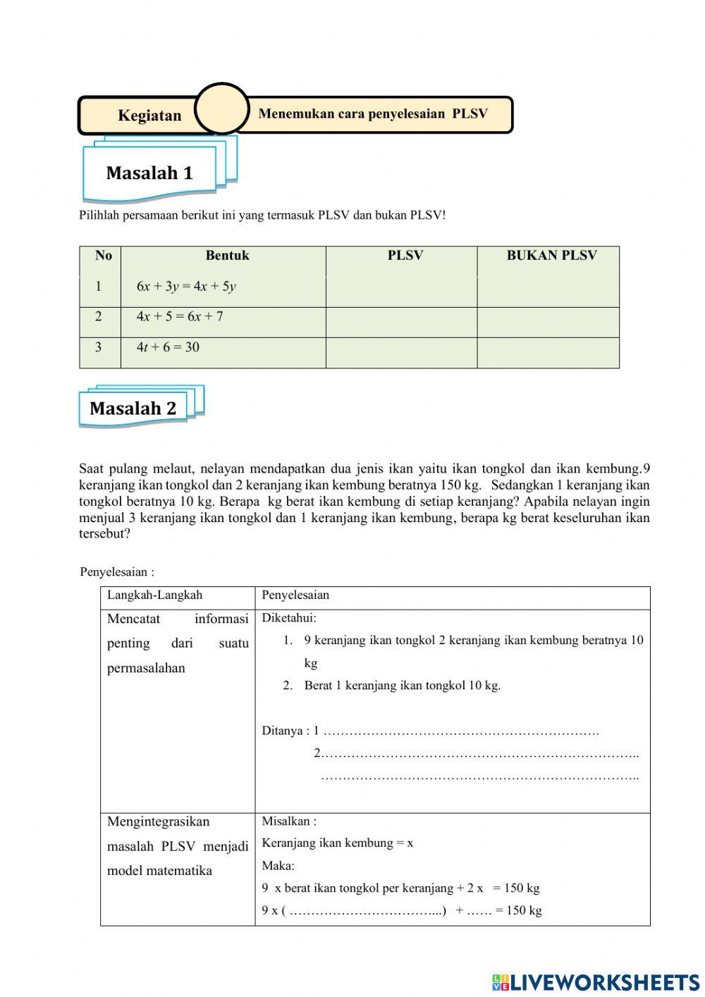 Lkpd plsv interactive activity | Live Worksheets