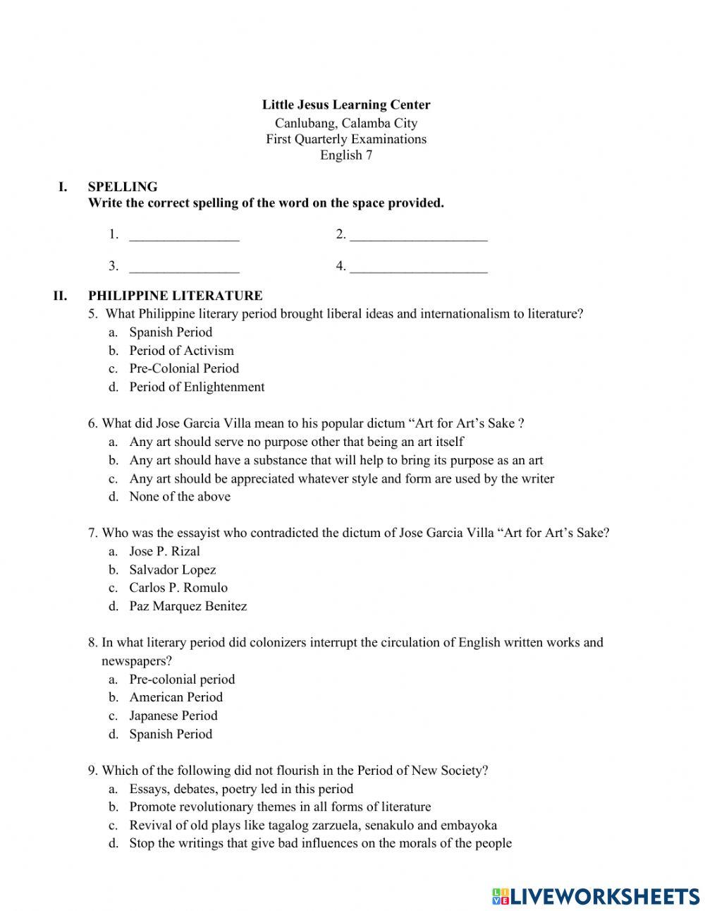 1538606 | First quarter examination english 7 | SHAIRA