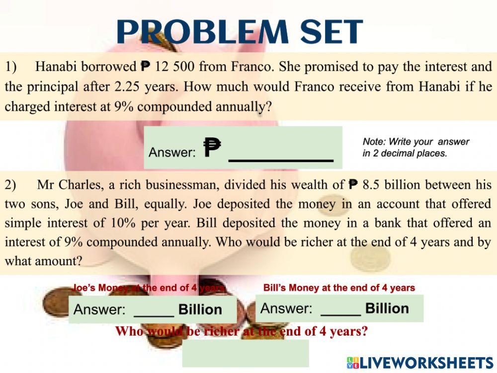 Compounding Interest and Future Value interactive worksheet | Live ...