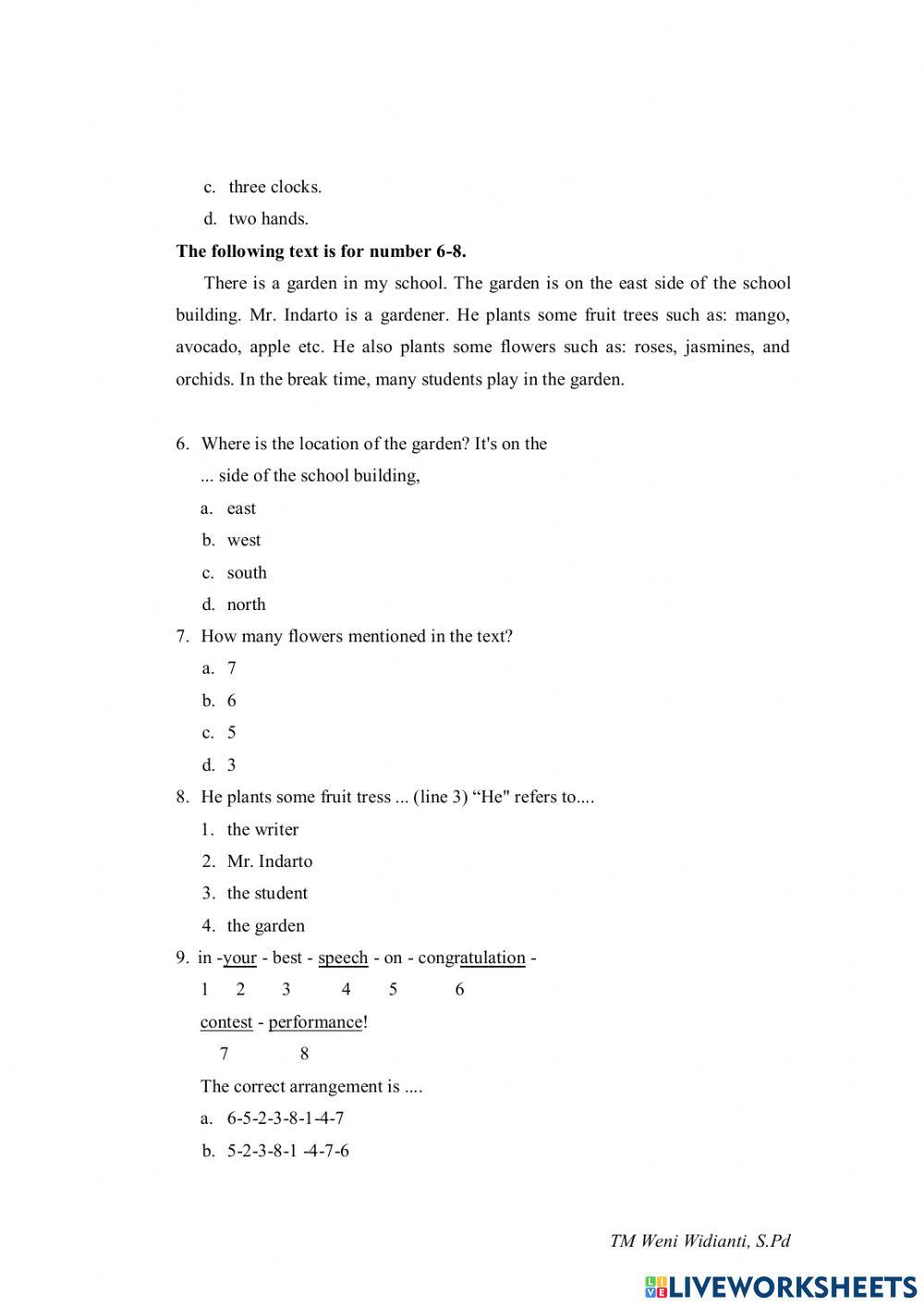 UH Bahasa Inggris THIS IS MY WORLD worksheet | Live Worksheets