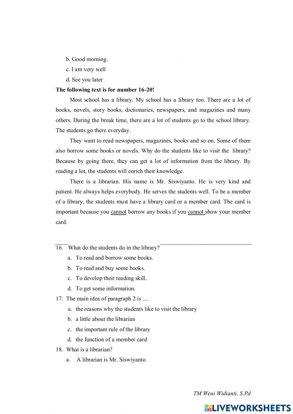 UH Bahasa Inggris THIS IS MY WORLD worksheet | Live Worksheets