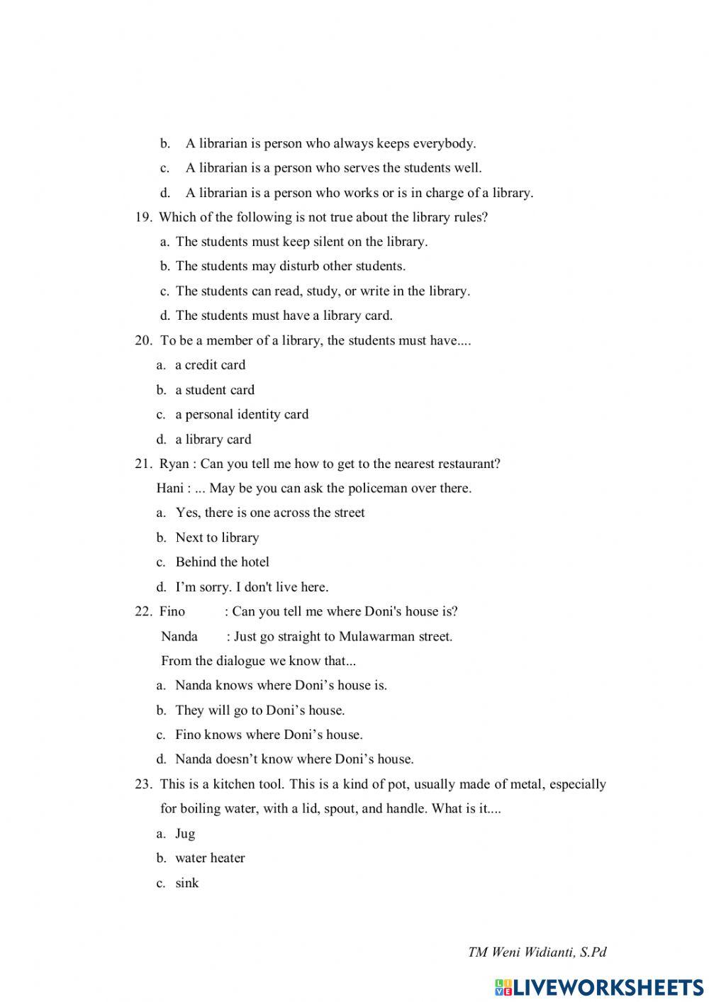 UH Bahasa Inggris THIS IS MY WORLD worksheet | Live Worksheets