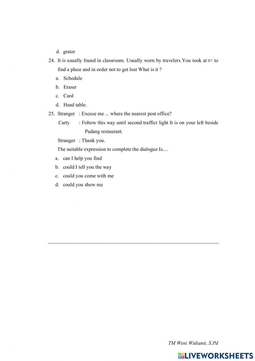 UH Bahasa Inggris THIS IS MY WORLD worksheet | Live Worksheets