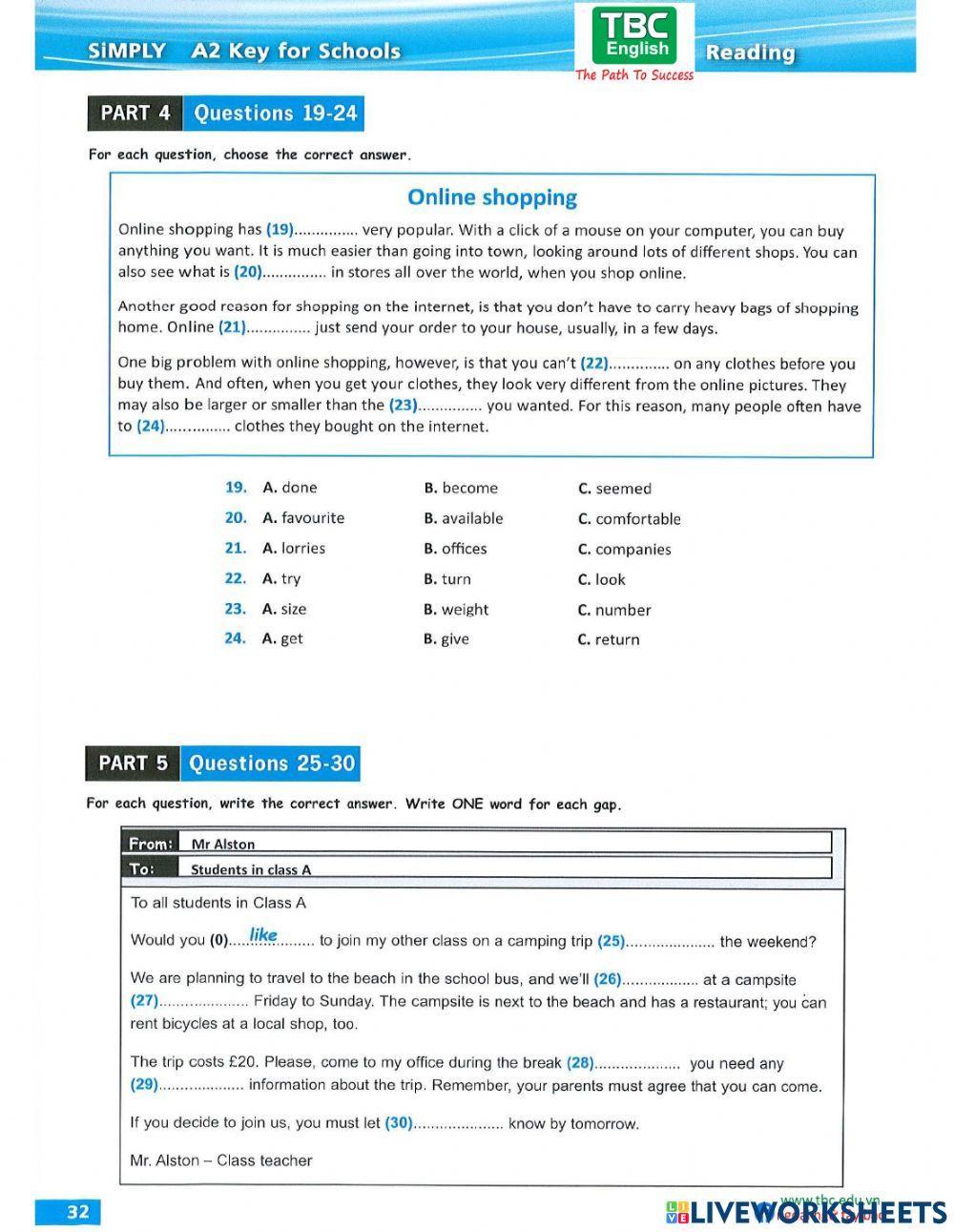 Simply KET Test… | Free Interactive Worksheets | 1539105
