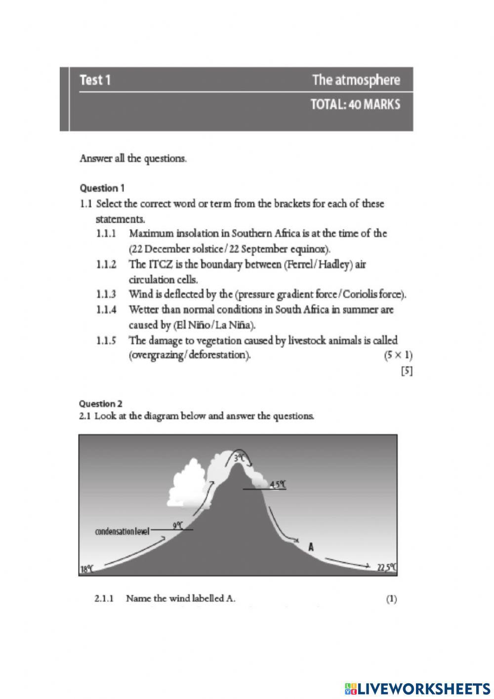 Test 1 Atmosphe… | Free Interactive Worksheets | 1539230