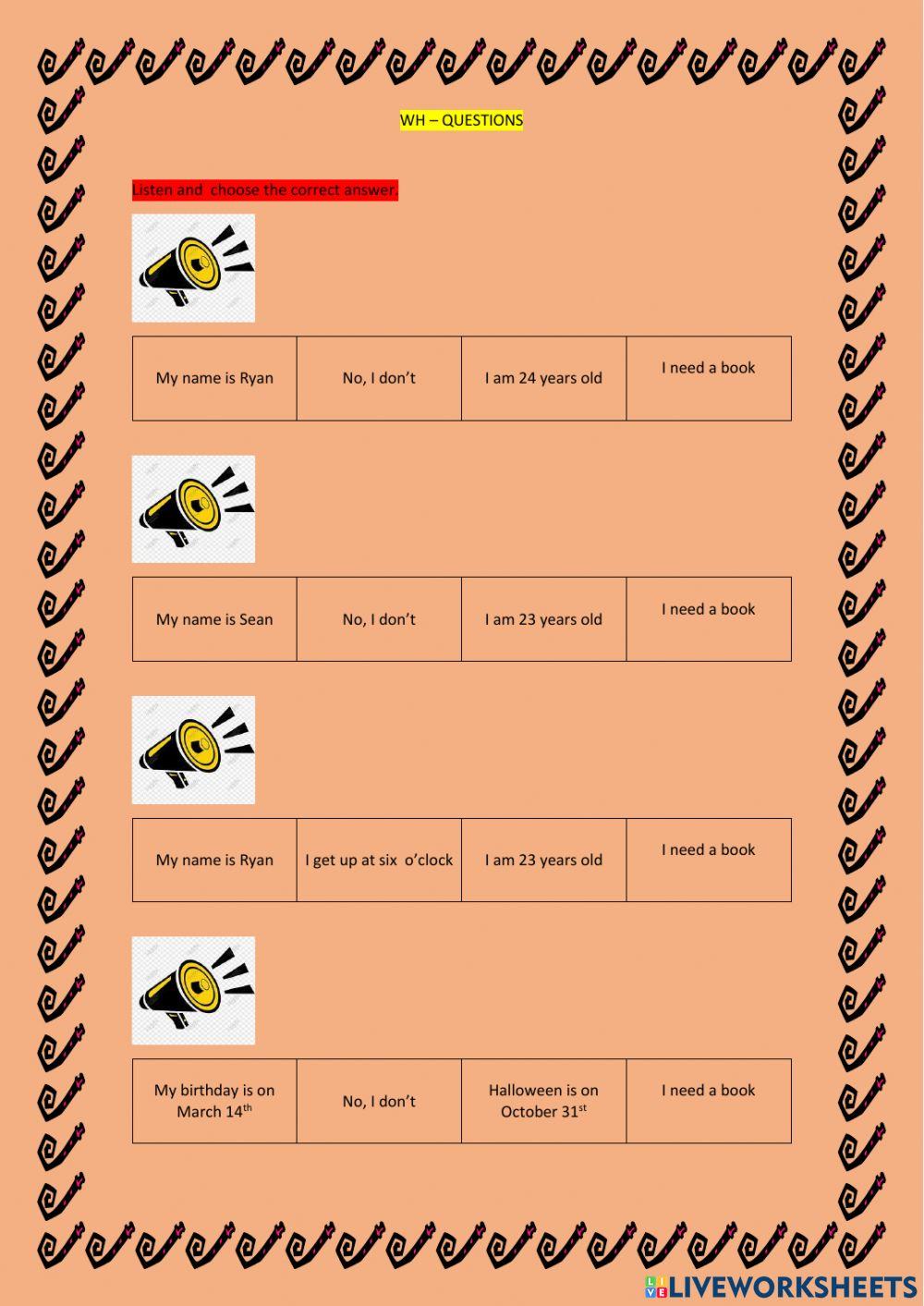 Wh-questions interactive activity for sixth grade | Live Worksheets