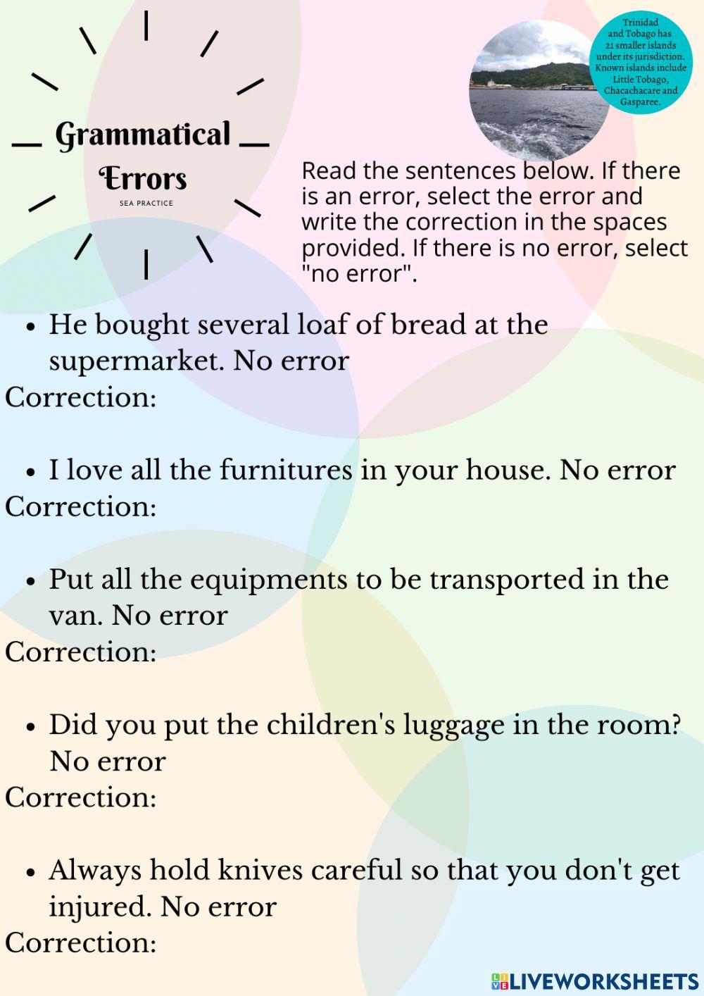 Grammatical Err… | Free Interactive Worksheets | 1540332