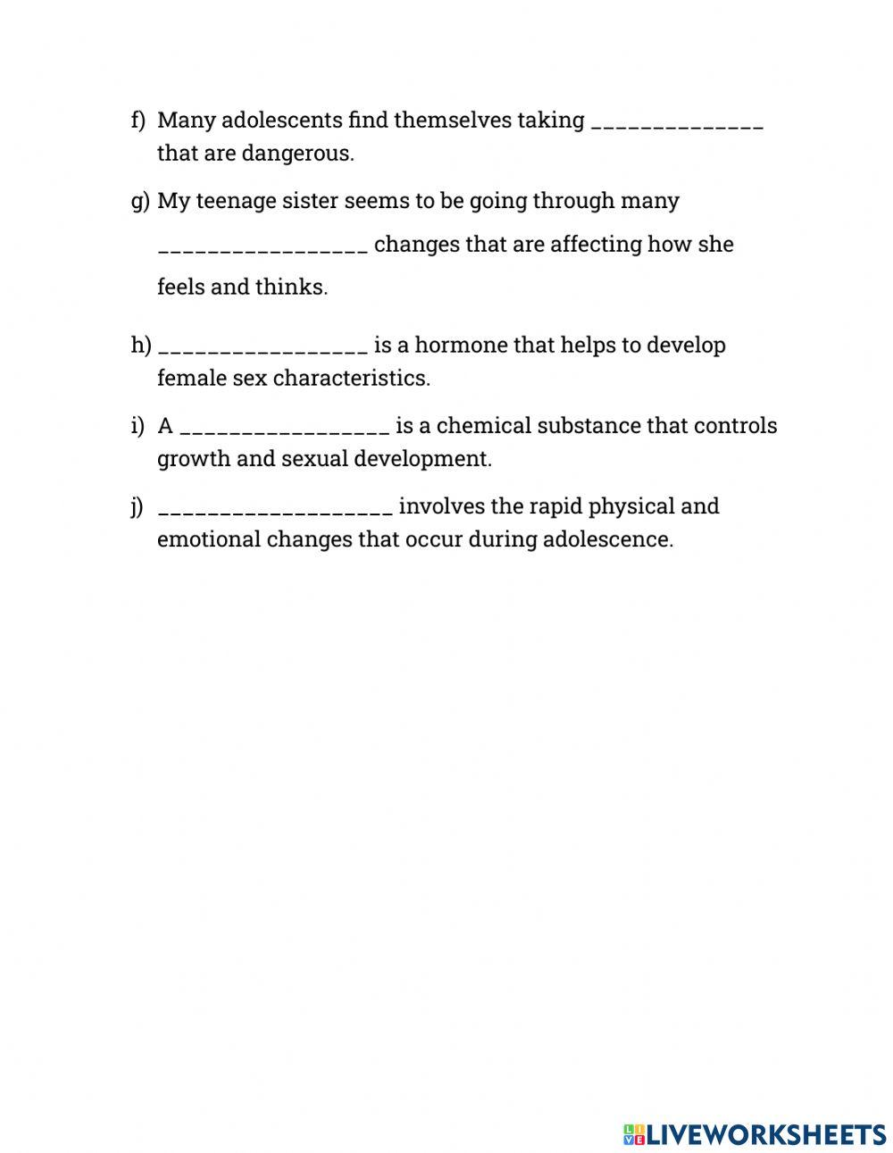 Adolescent Deve… | Free Interactive Worksheets | 1540264