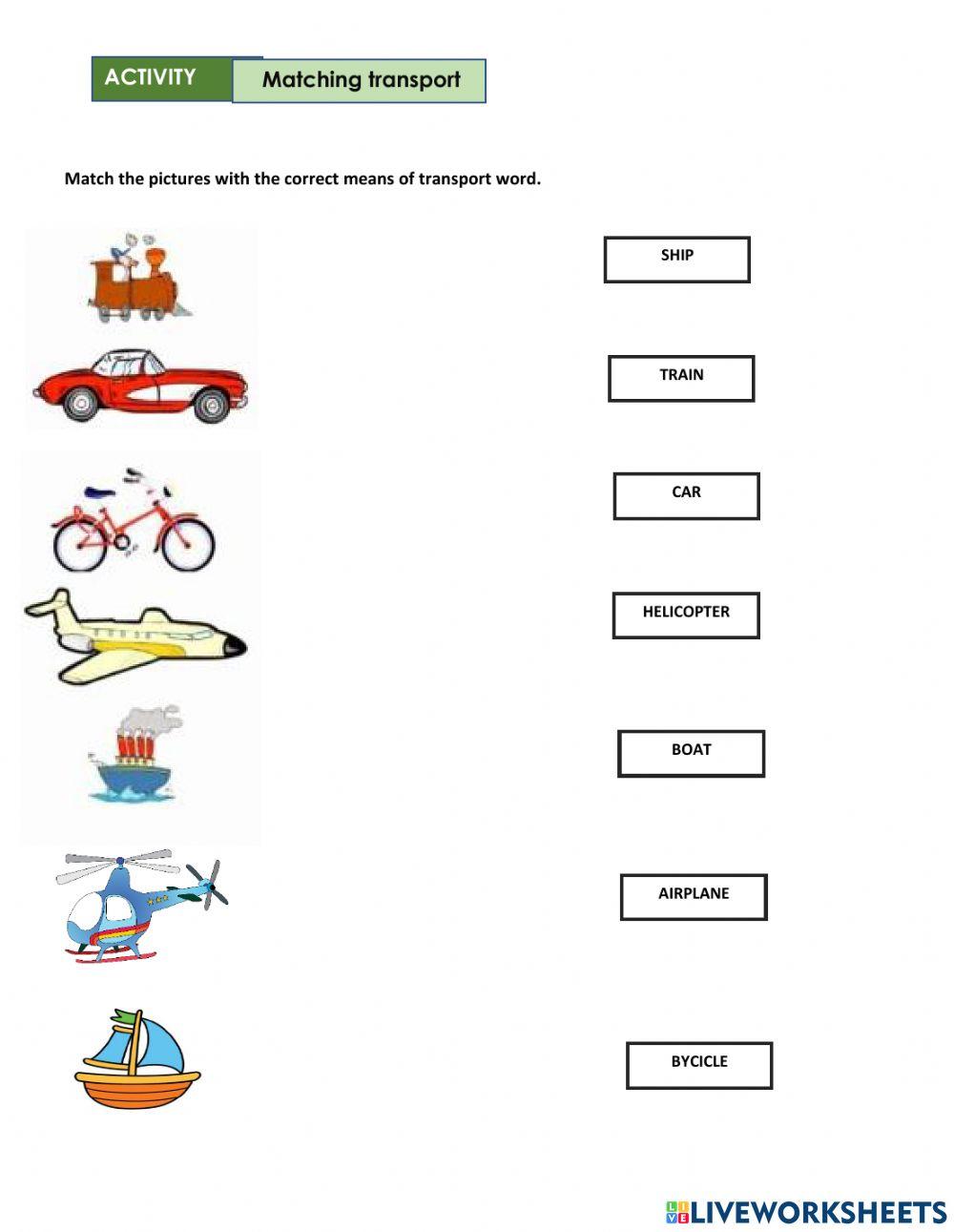 Transport online exercise for prescolar | Live Worksheets