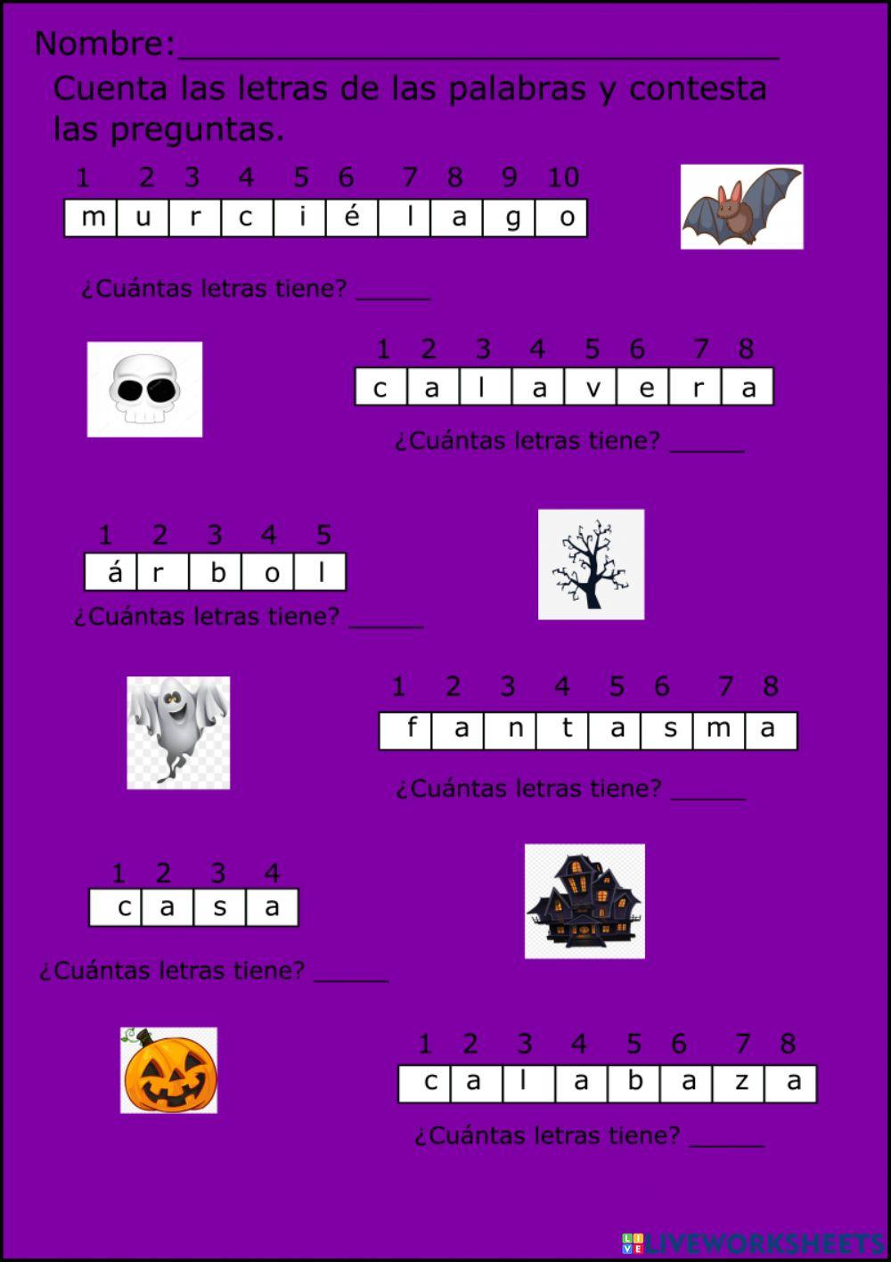 Contar letras worksheet | Live Worksheets