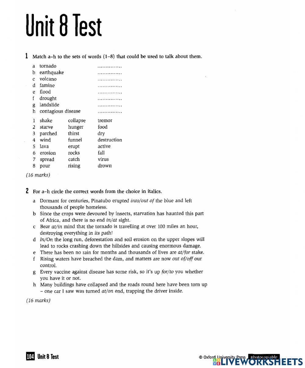 Advanced Result Unit Test 8 online exercise for | Live Worksheets