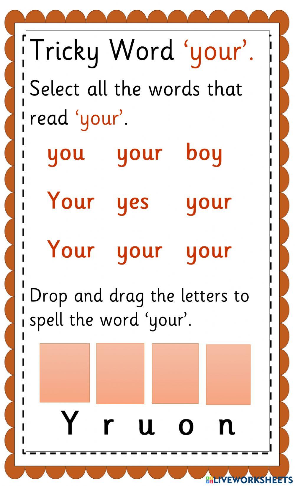 Tricky Word - Y… | Free Interactive Worksheets | 1541378