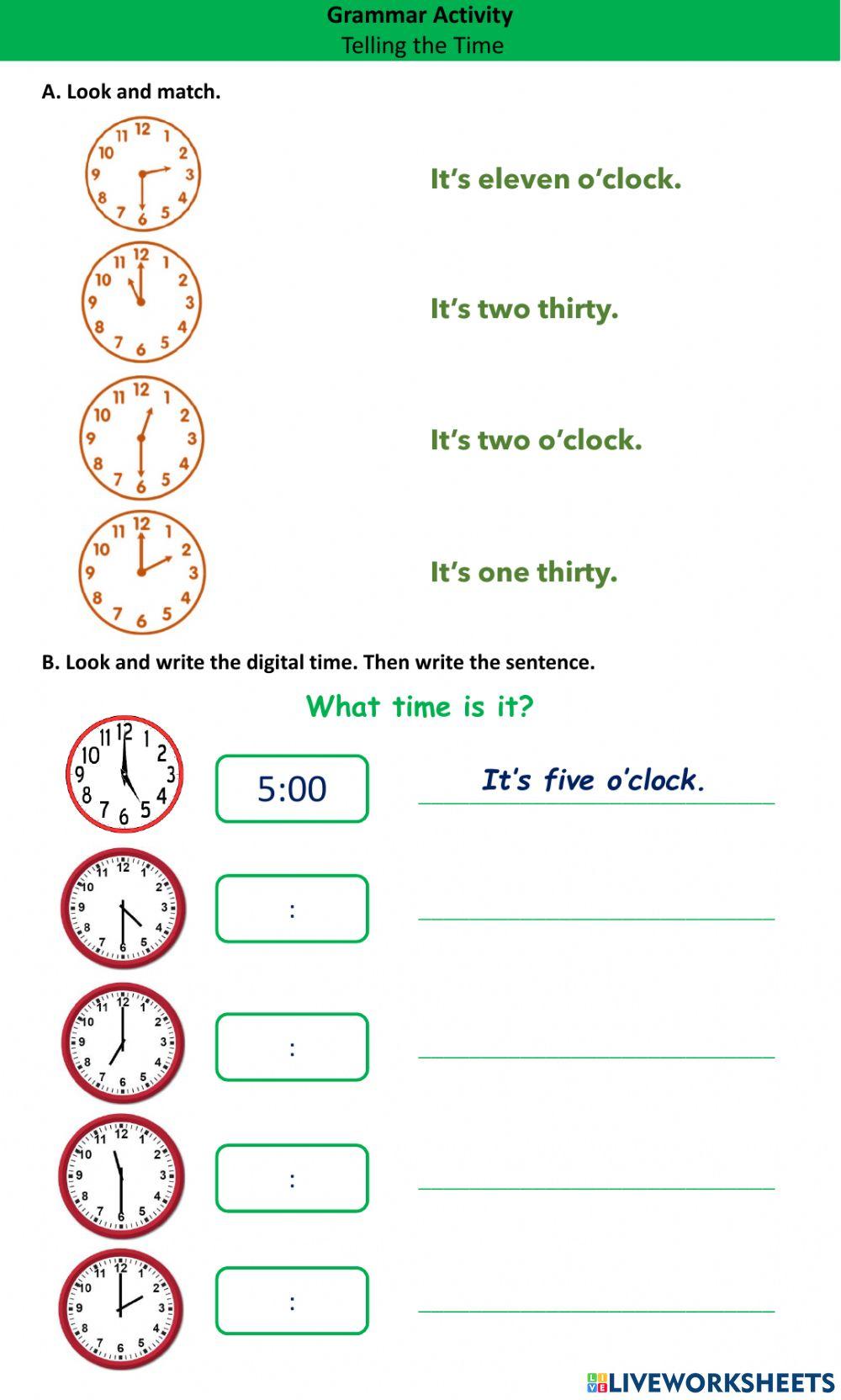 Telling the Time online exercise for second | Live Worksheets