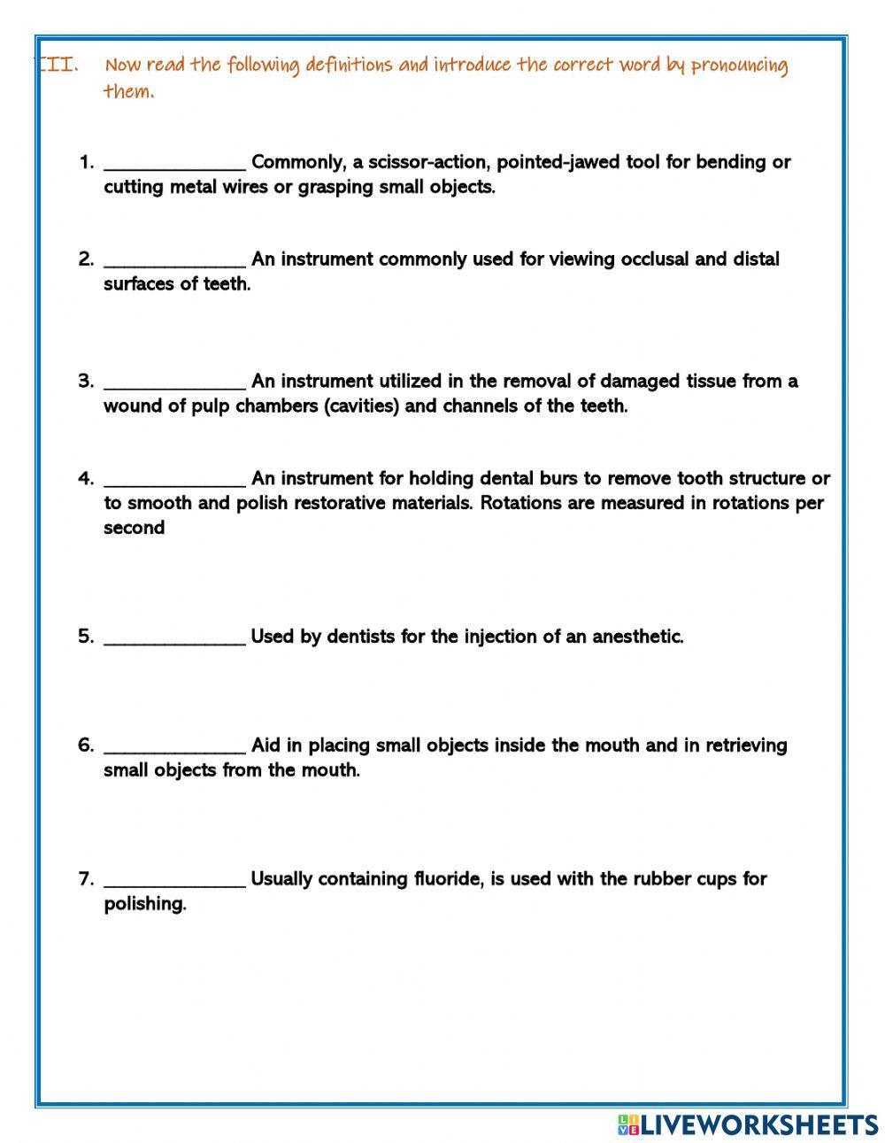 Dental Instrume… | Free Interactive Worksheets | 1541870