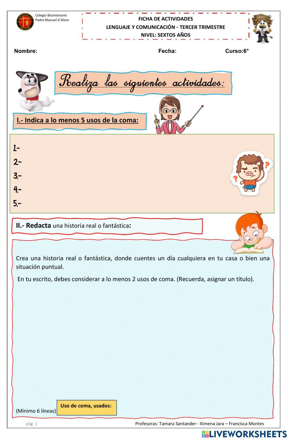 Ficha de actividades-Clase-6to. worksheet | Live Worksheets