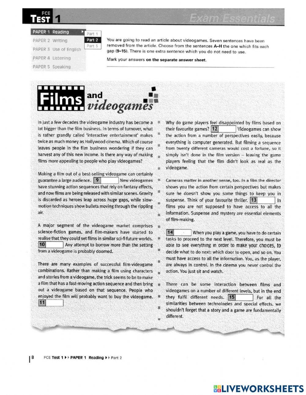 FCE-Test 1 Read… | Free Interactive Worksheets | 1541945