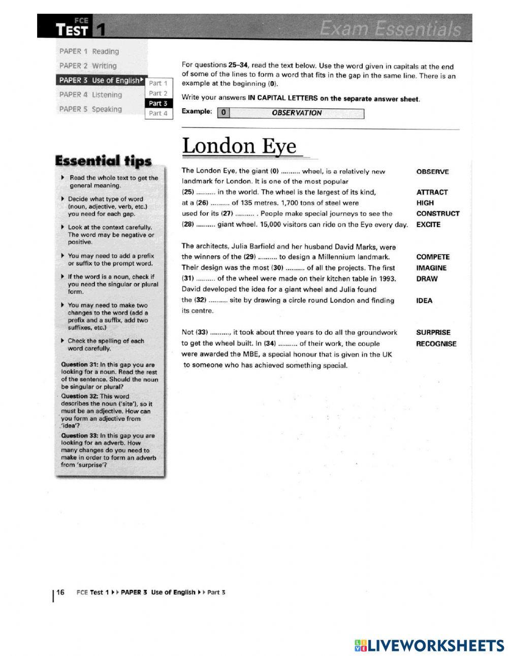 FCE-Test 1 Use … | Free Interactive Worksheets | 1542094