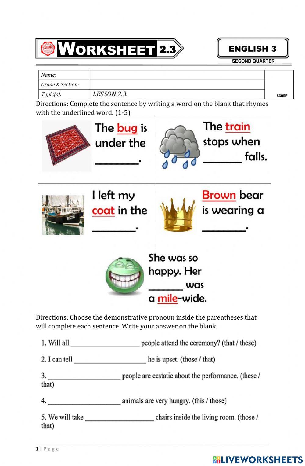ENG.3-Worksheet 2.3 interactive worksheet | Live Worksheets