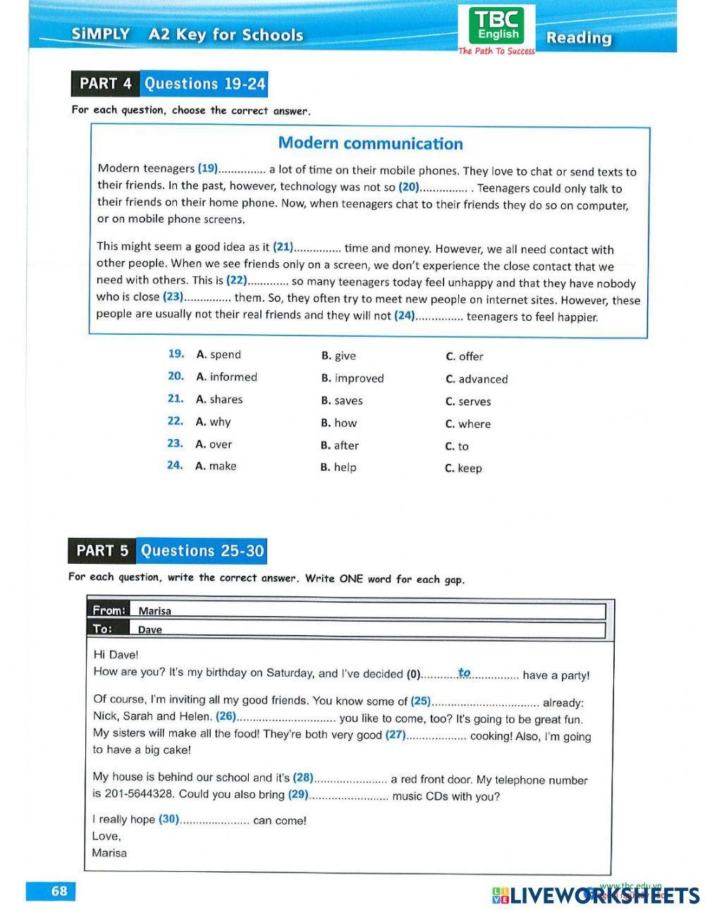 Simply KET Test… | Free Interactive Worksheets | 1542266