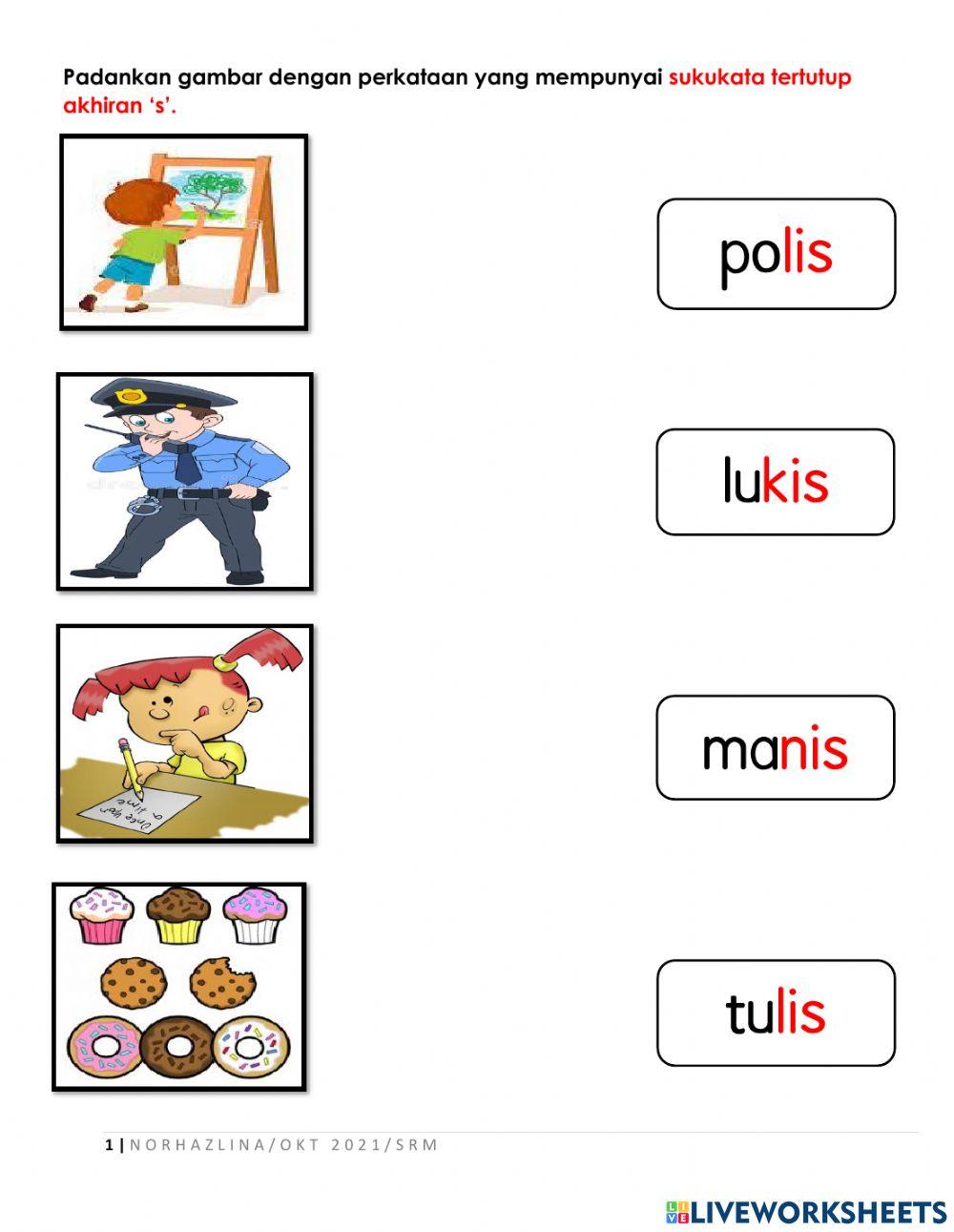 FONIK PADANAN GAMBAR DAN PERKATAAN SUKUKATA TERTUTUP AKHIRAN 's by ...