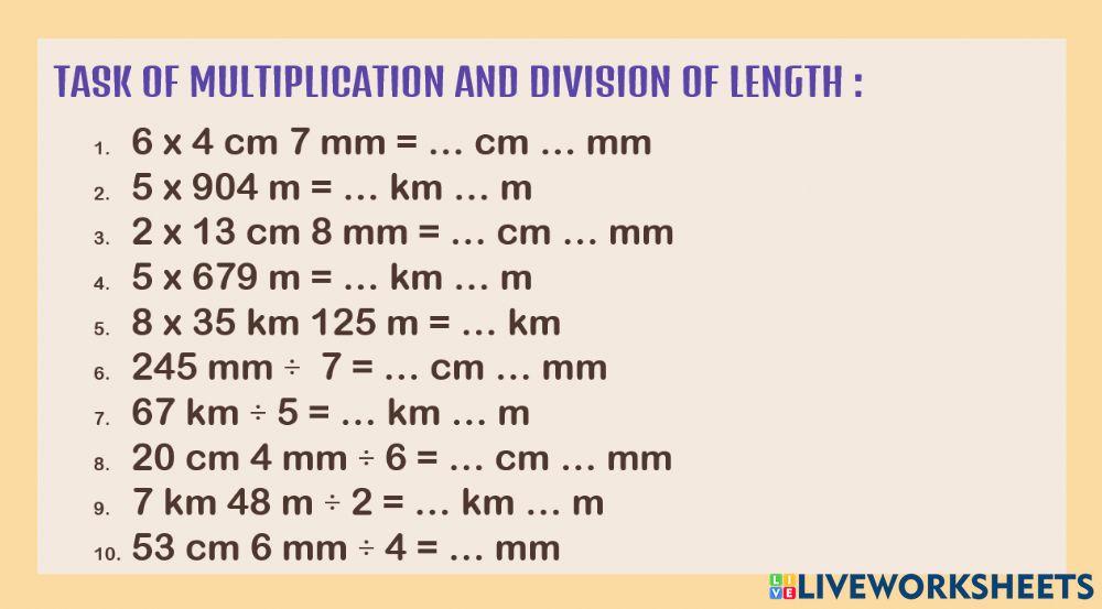 Multiplication and division of length | nurulshuhadahbb
