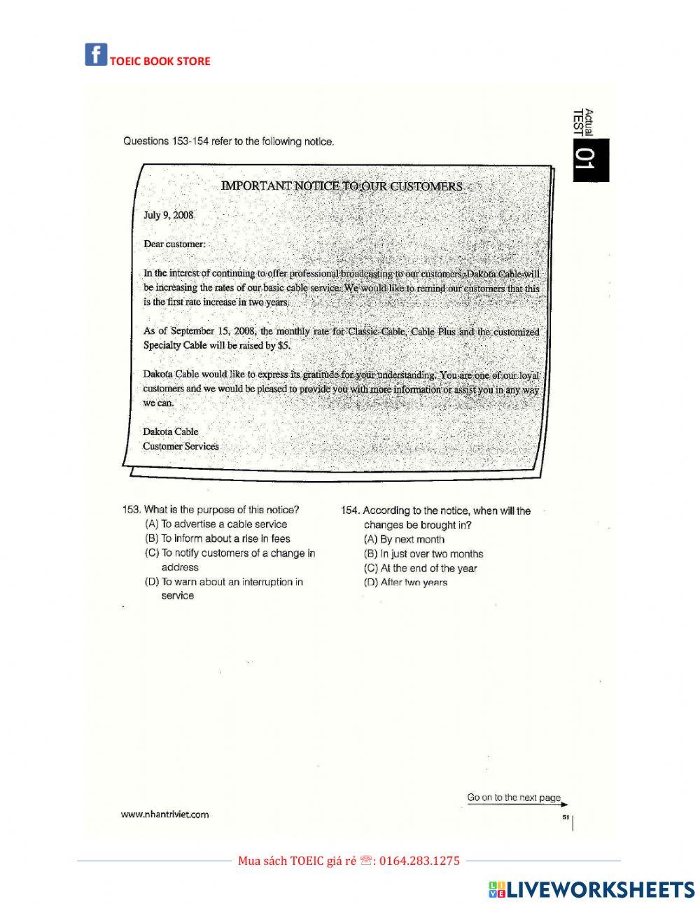 Toeic 2 homework reading worksheet | Live Worksheets