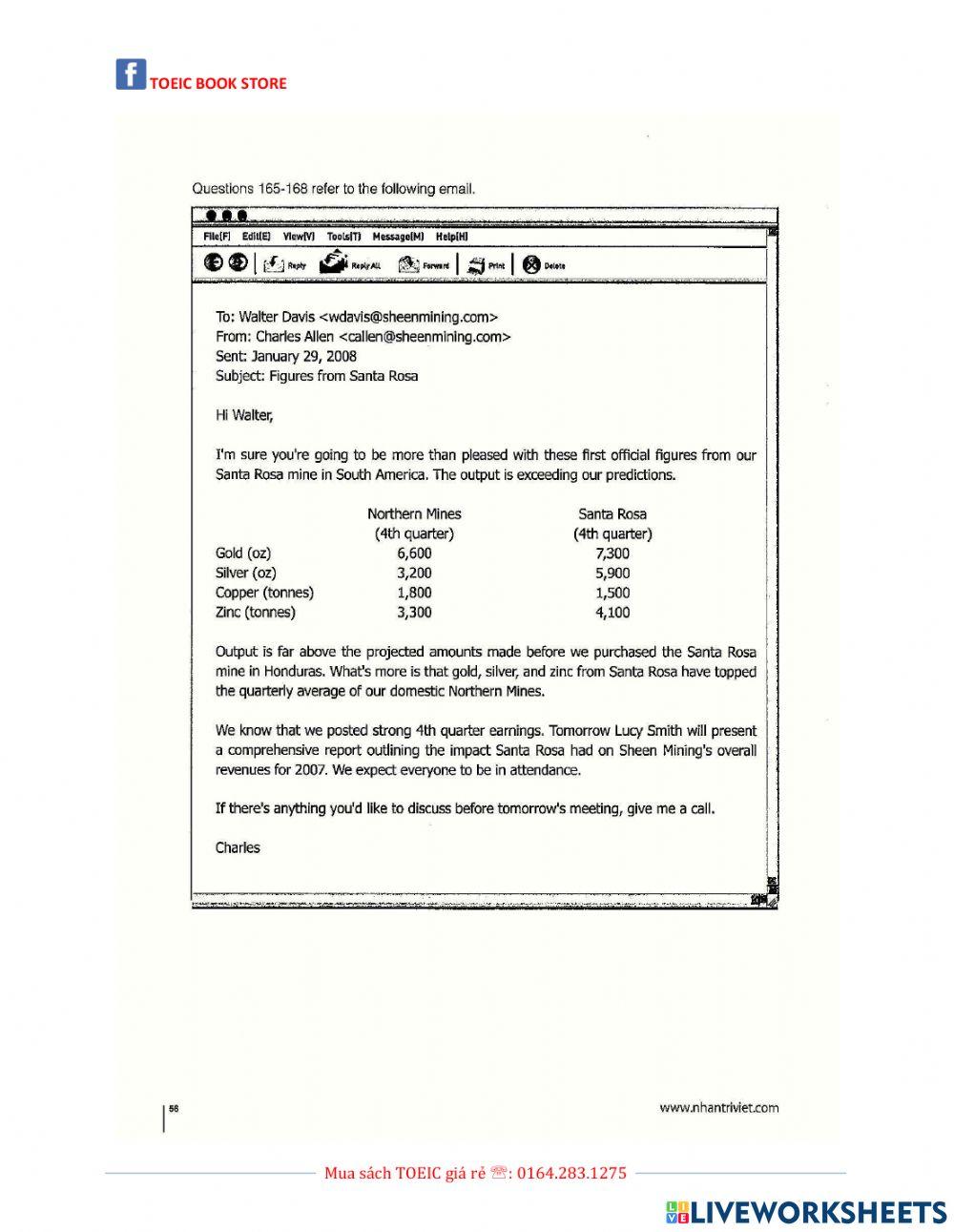 Toeic 2 homework reading worksheet | Live Worksheets