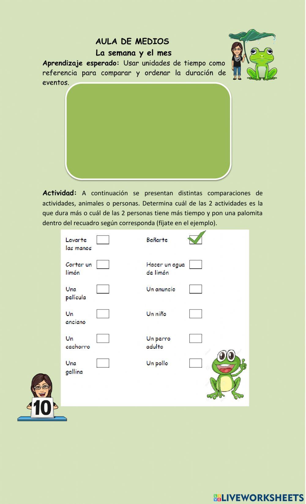 La semana y el mes worksheet | Live Worksheets