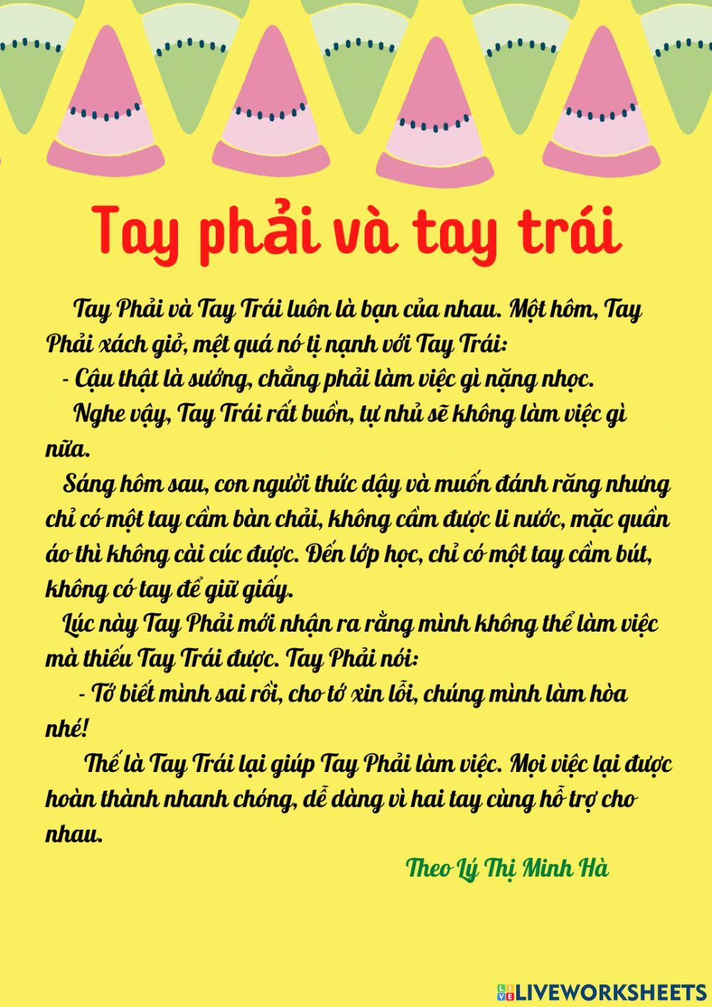 Đọc hiểu tay ph… | Free Interactive Worksheets | 1542853