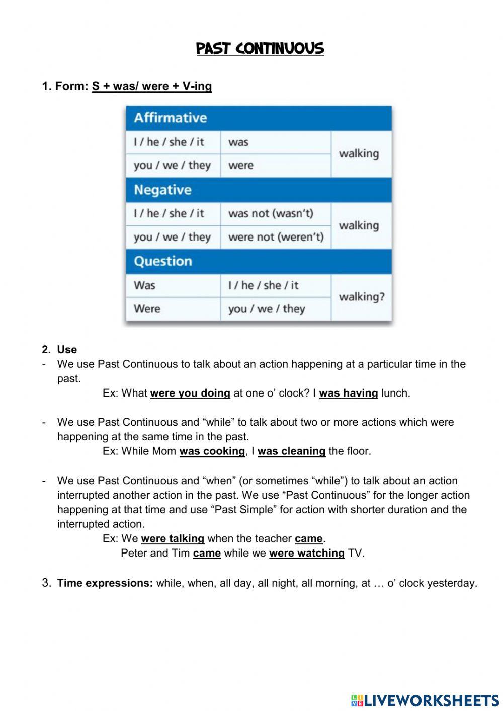 Past Continuous Online Exercise For 5 | Live Worksheets