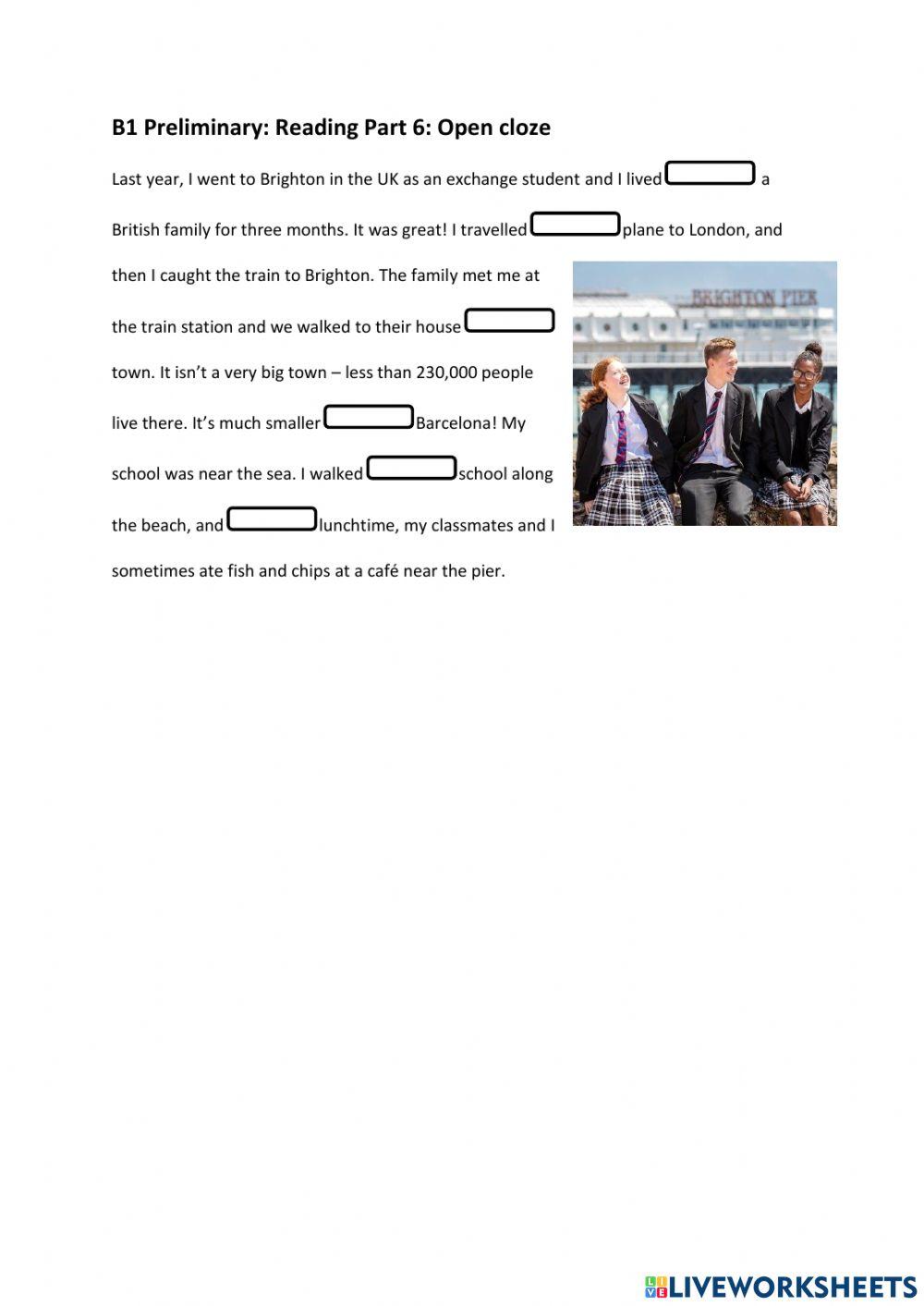 Preliminary Reading Part 6 worksheet | Live Worksheets