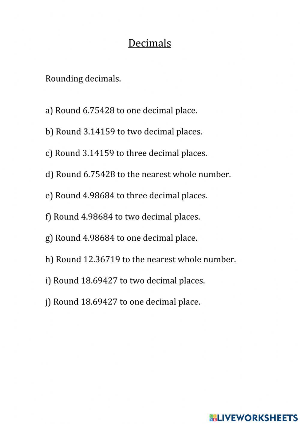 Numeracy. Rounding decimals. online exercise for | Live Worksheets