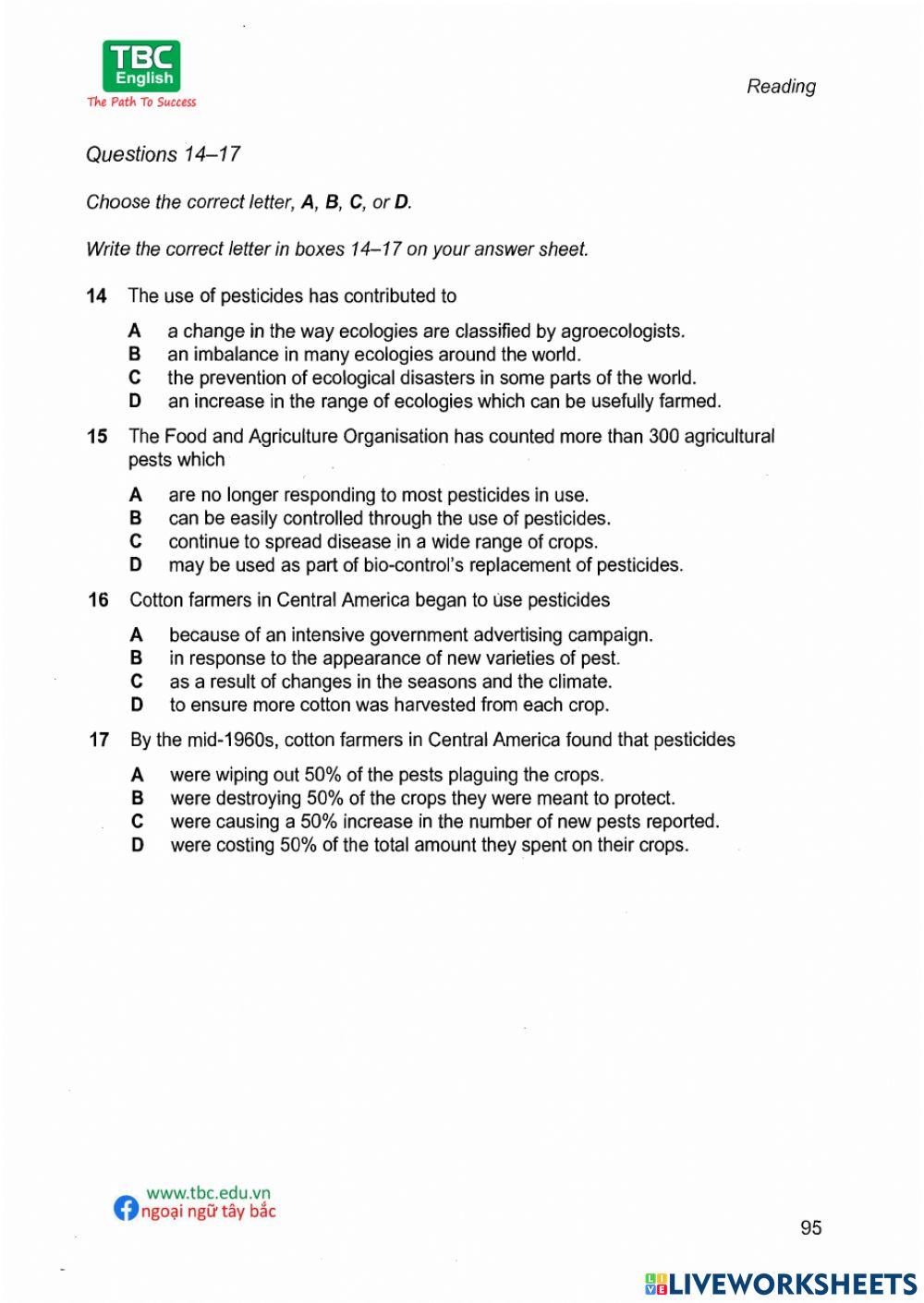 IELTS 8 TEST 4 READING Q14-40 worksheet | Live Worksheets