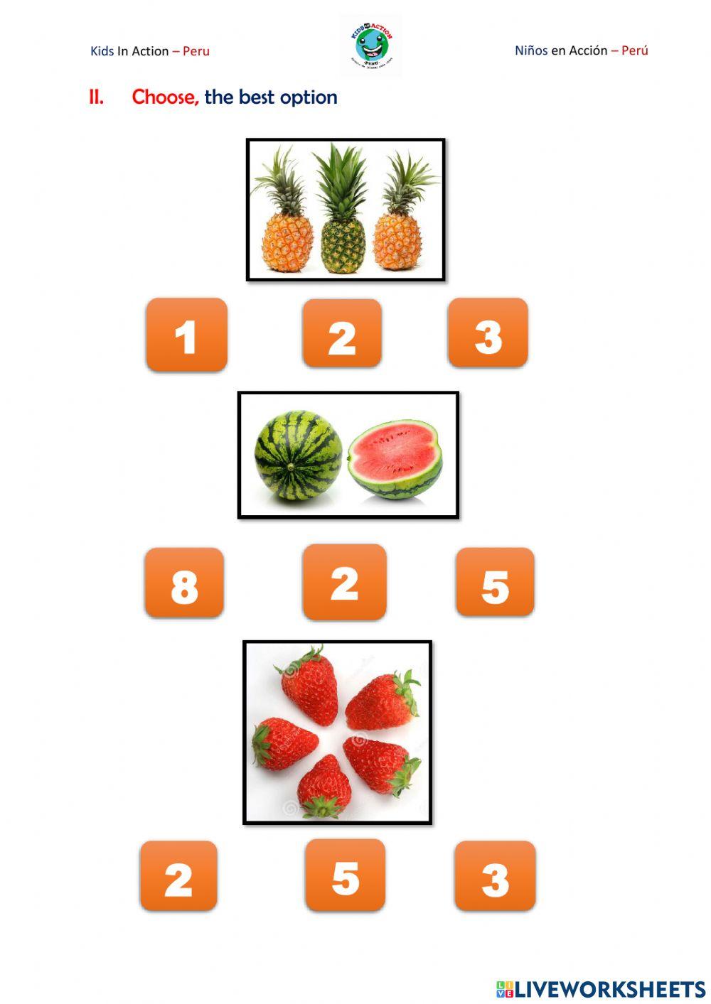 Fruits and numb… | Free Interactive Worksheets | 1543190