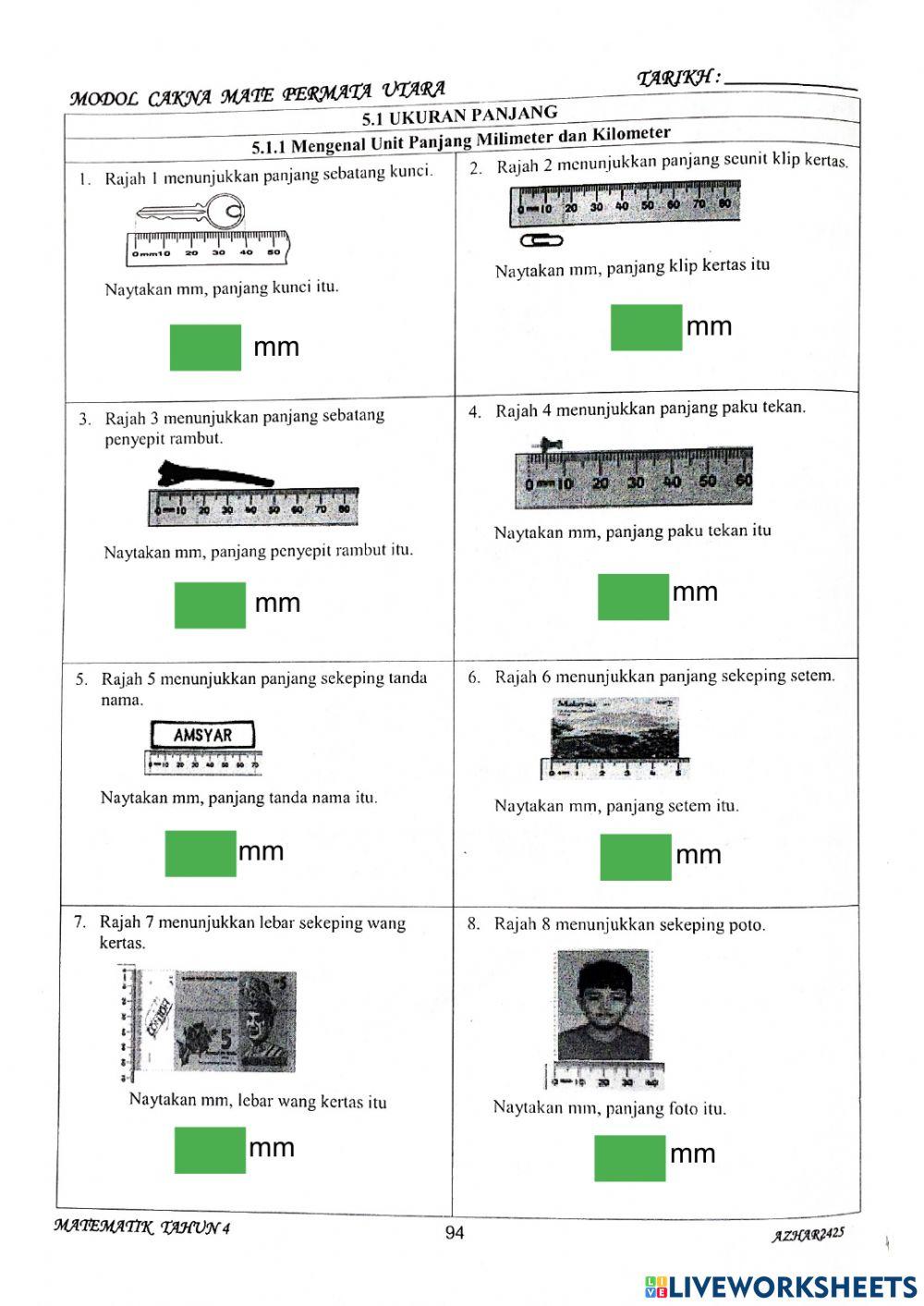 Mengukur Unit Panjang Tahun 4 1543280 | Yan5894 | Live