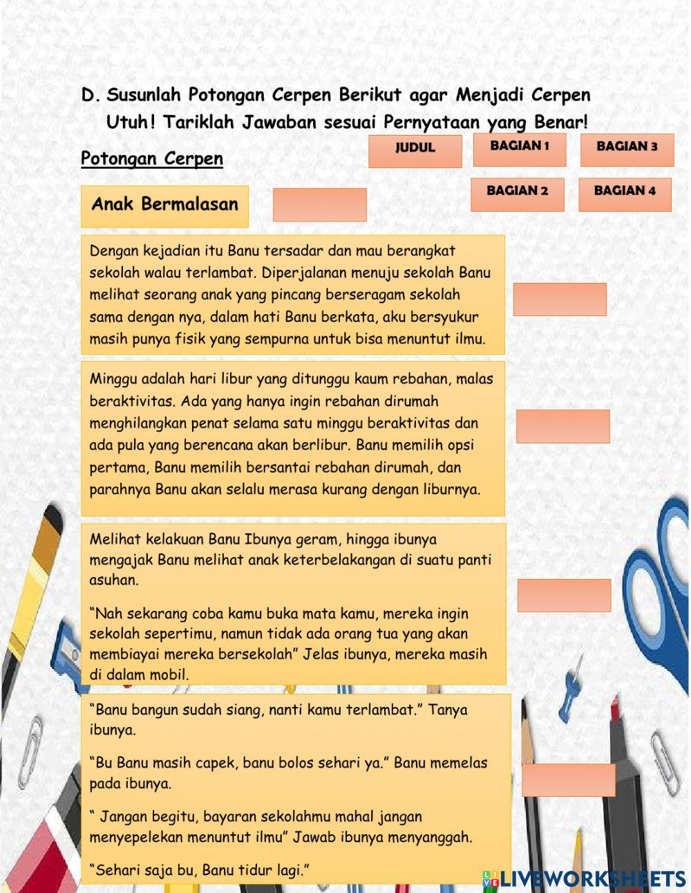 Menulis cerpen exercise | Live Worksheets