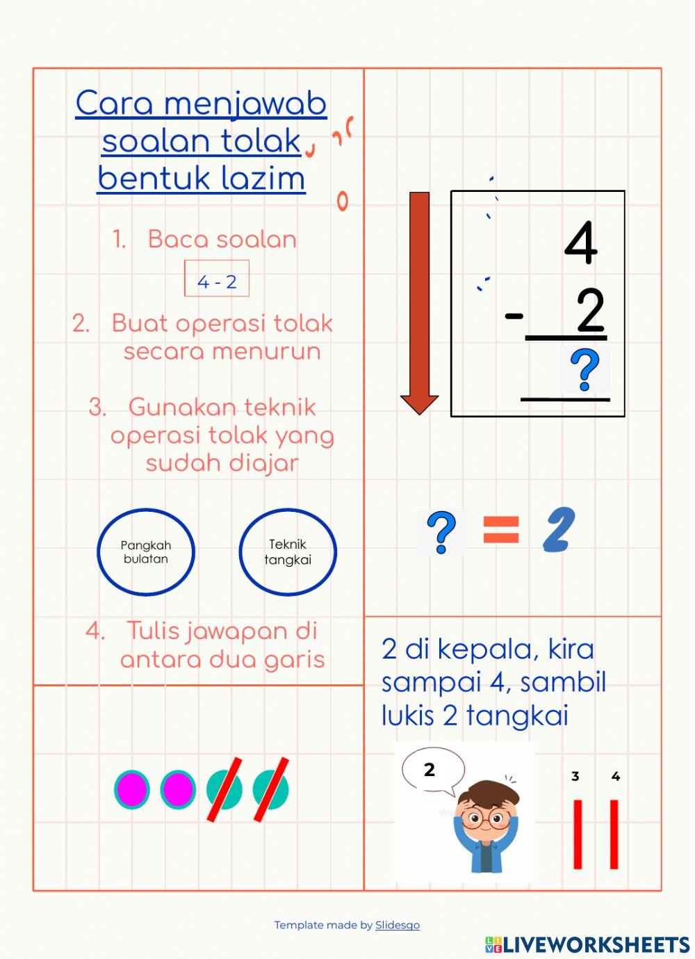 Operasi tolak bentuk lazim worksheet | Live Worksheets
