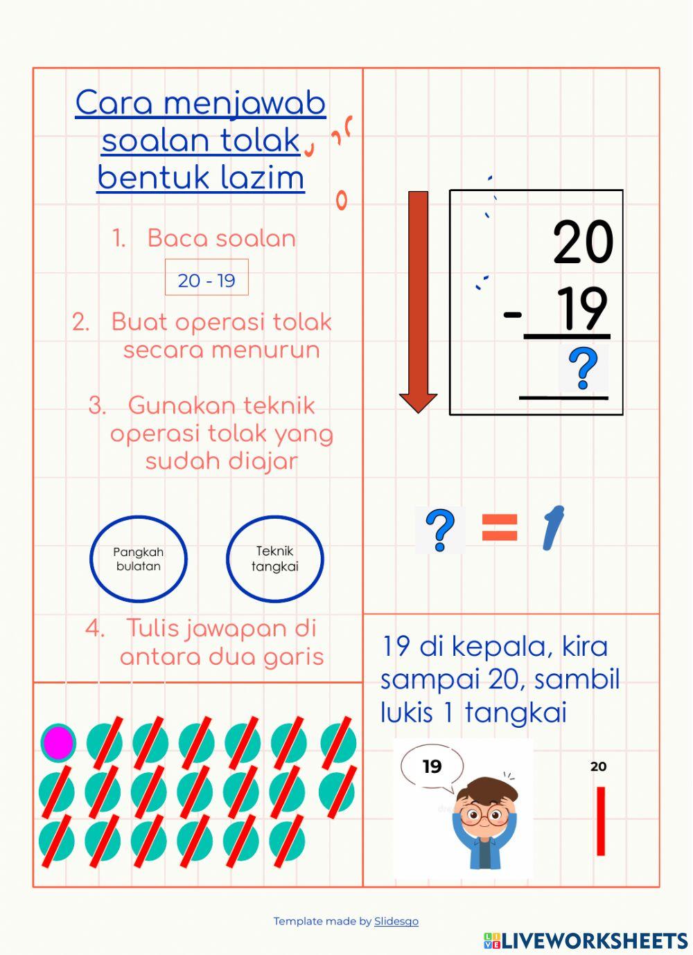 Operasi tolak bentuk lazim worksheet | Live Worksheets