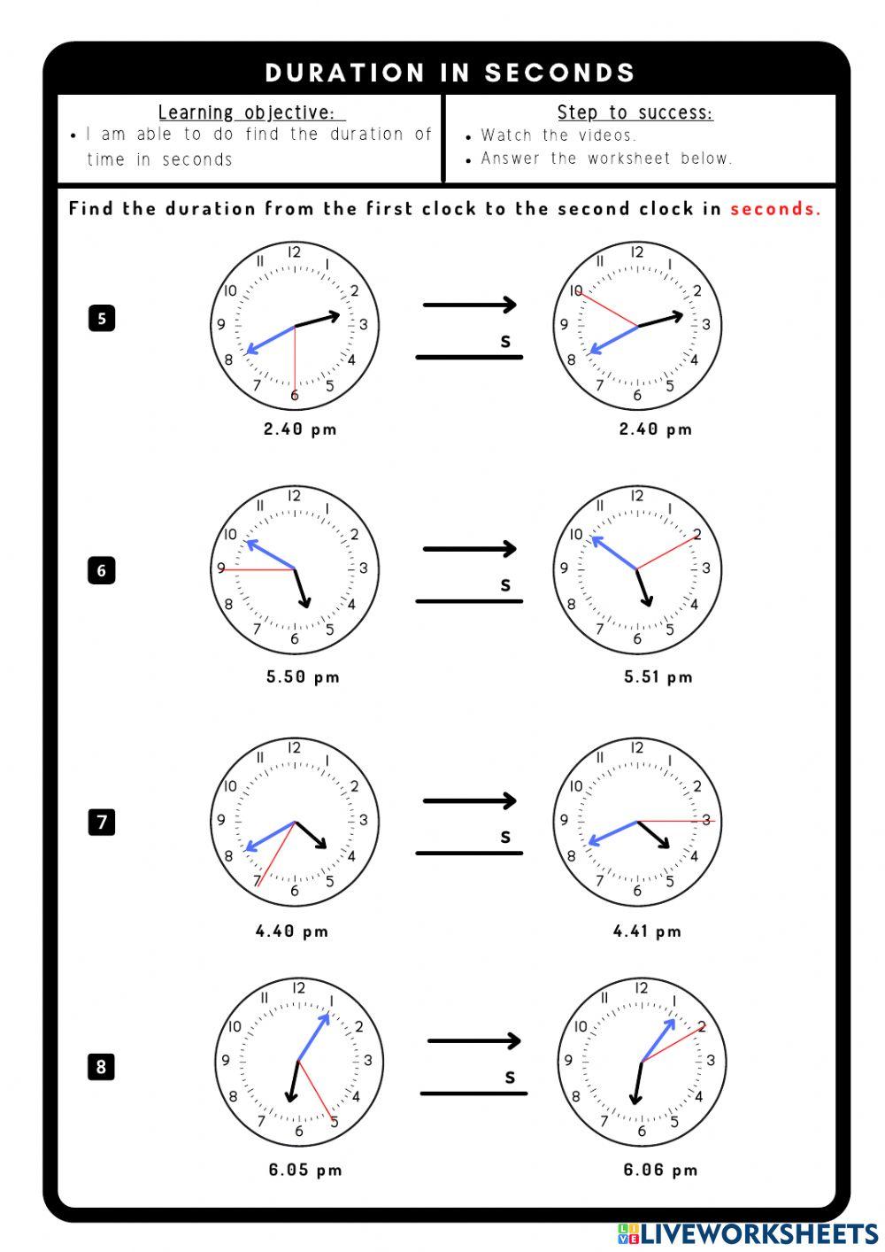 Y4 Time - durat… | Free Interactive Worksheets | 4119170