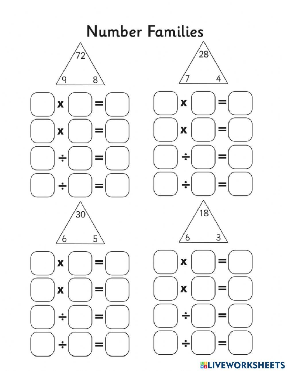 Number families exercise | Live Worksheets