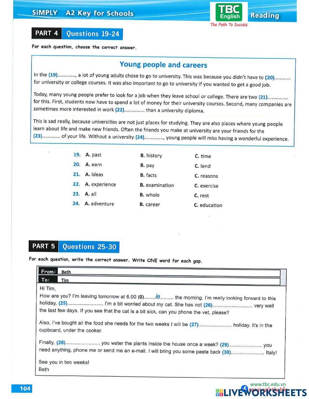 Simply KET Test… | Free Interactive Worksheets | 1543638