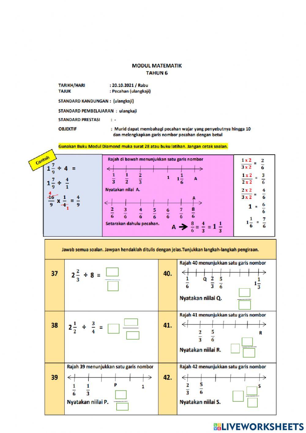 Fractions online exercise for year 6 | Live Worksheets