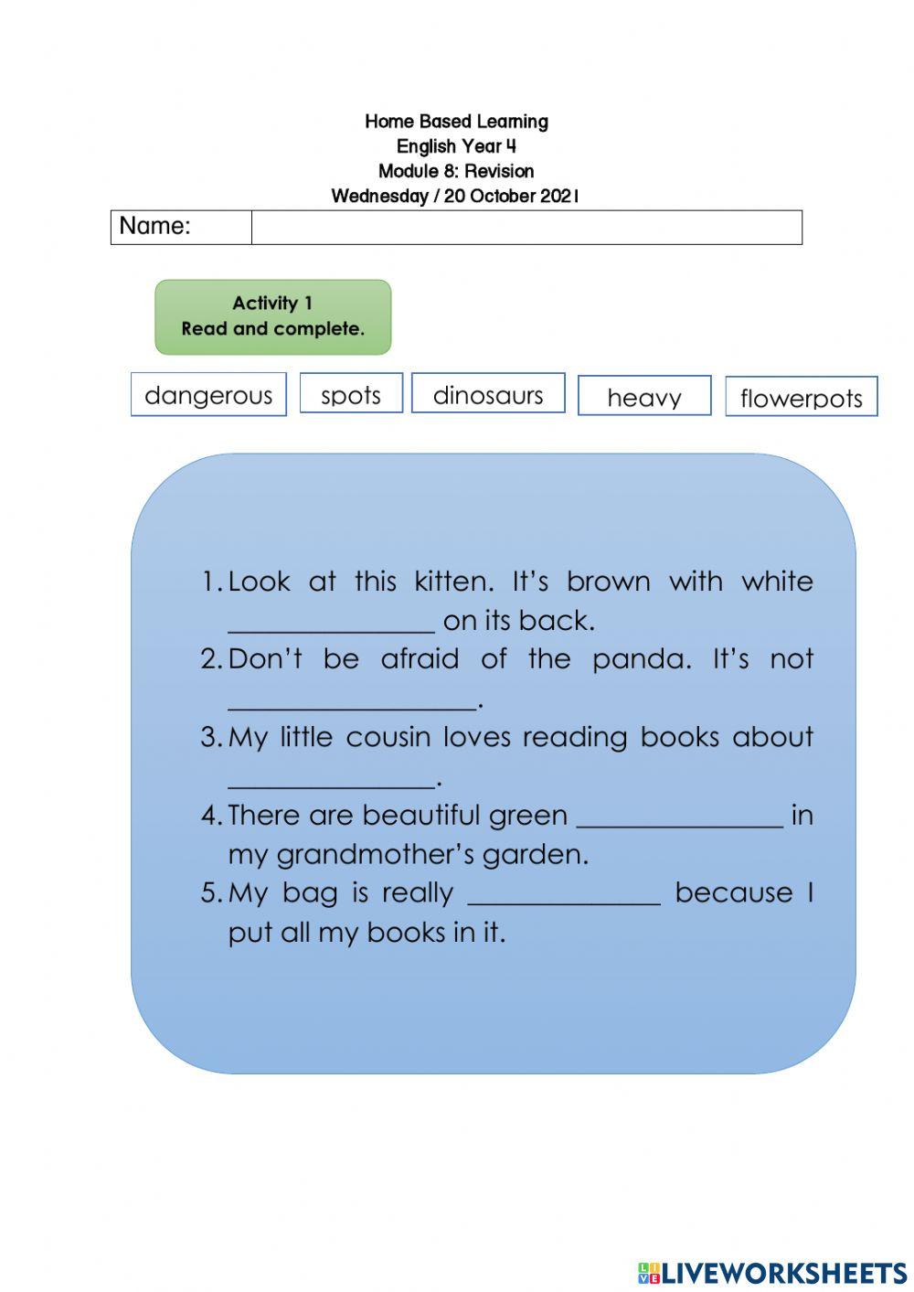 Module 8: Revision worksheet | Live Worksheets