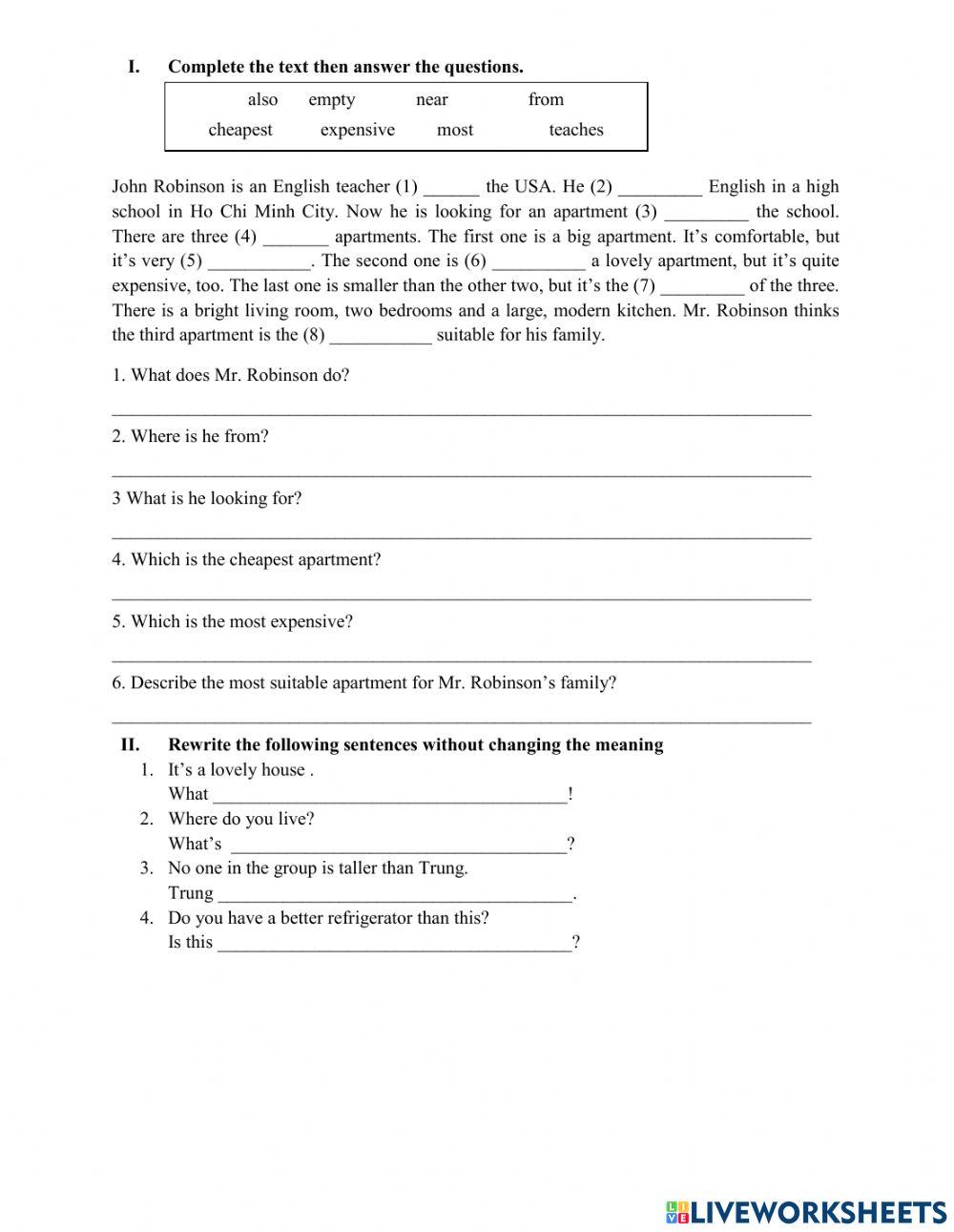 Grade 7 worksheet review u3 worksheet | Live Worksheets