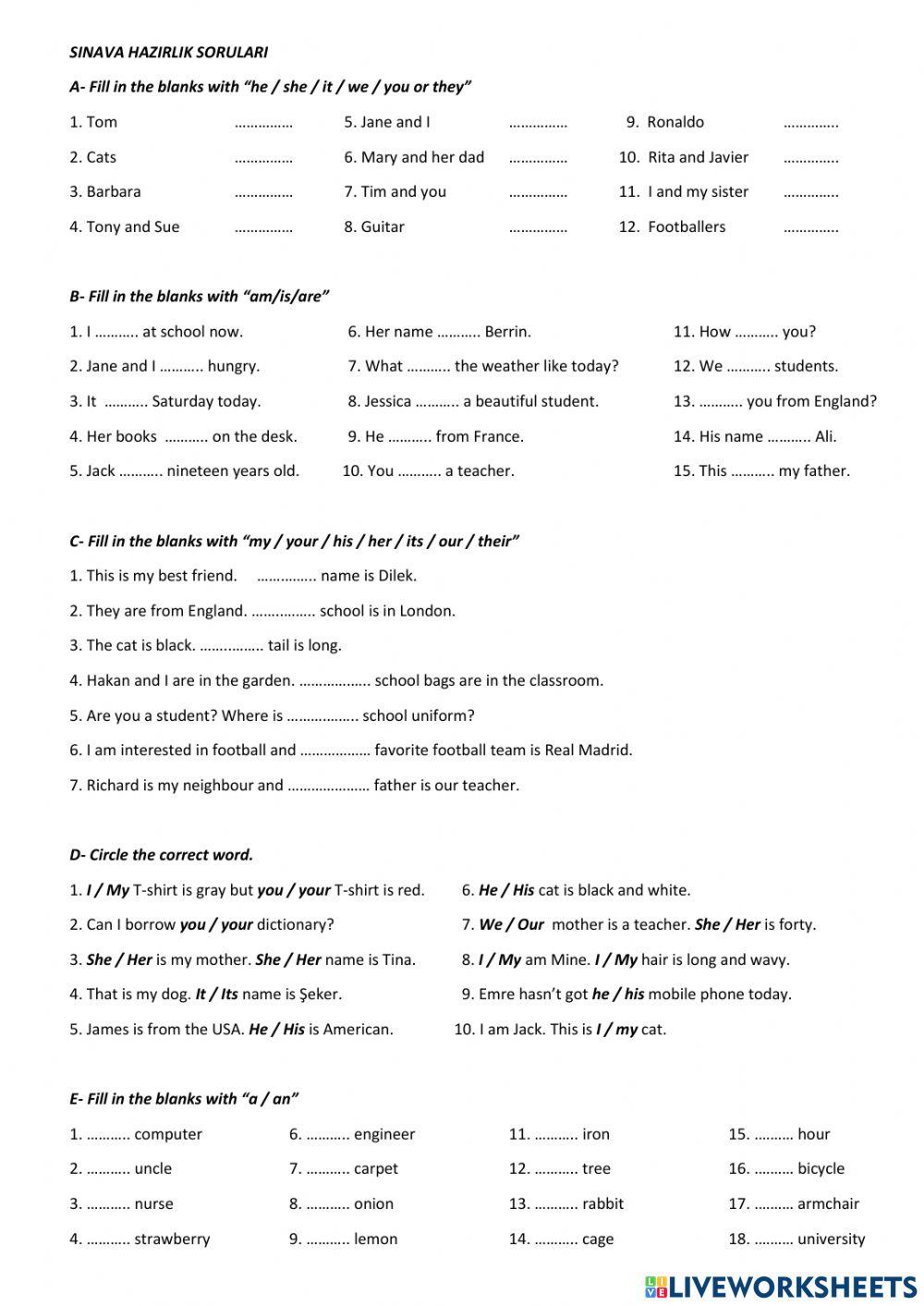 5th Grade - 1st Term 1 Exam - Preparation Sheet worksheet | Live Worksheets