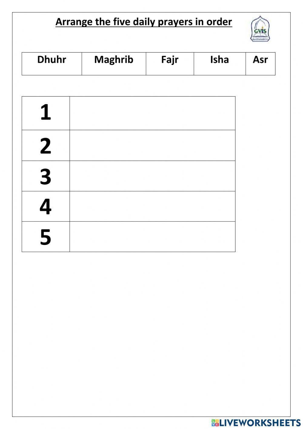 Salah | Free Interactive Worksheets | 1544332