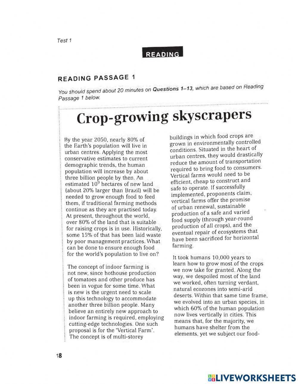 Reading online exercise for 12 | Live Worksheets